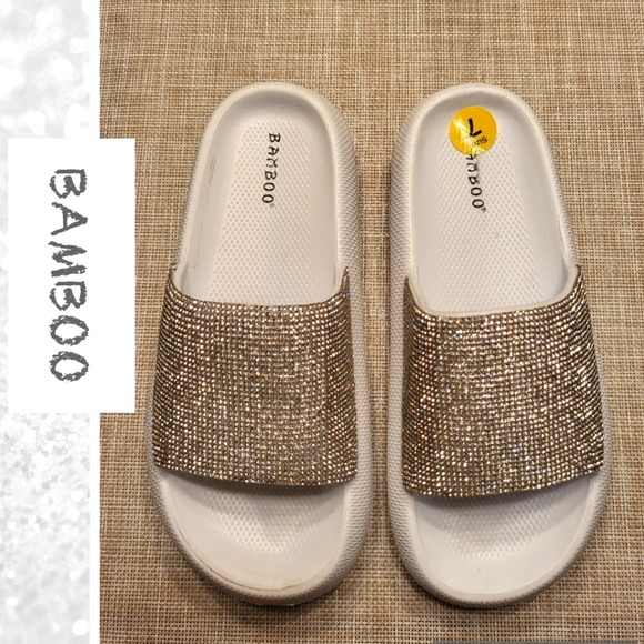 BAMBOO | Shoes | Bamboo Silver Rhinestone Slides | Poshmark